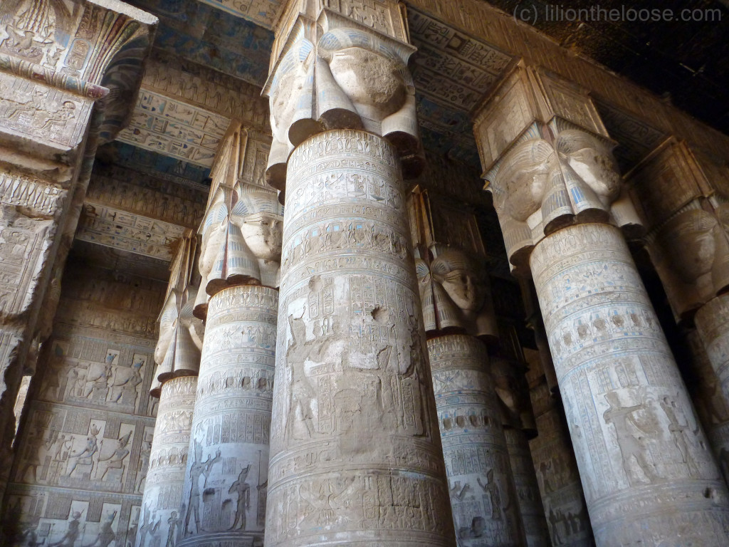 Hathor Headed Columns at Dendera Temple - Lili on the Loose